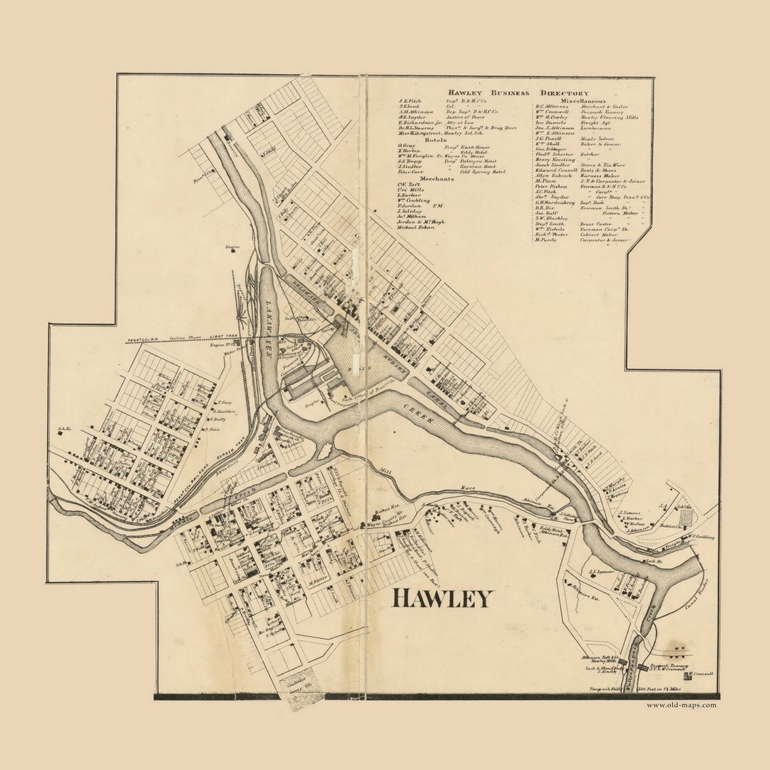Hawley Borough 1860 Old Map Homeowner Names Paupack - Genealogy - Wayne ...