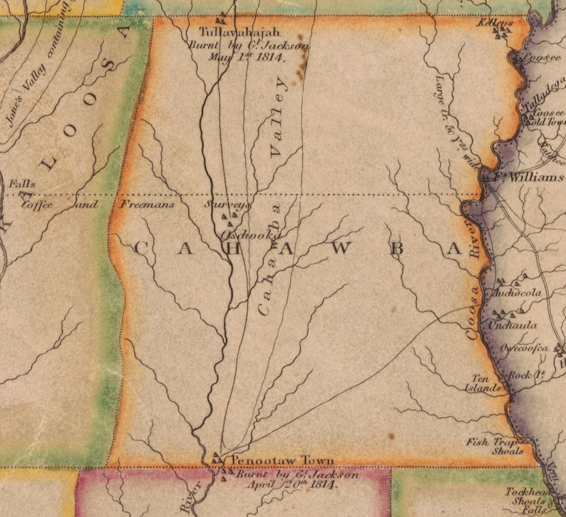 Alabama 1819 Old State Map Detailed Early Map War of 1812 | Etsy