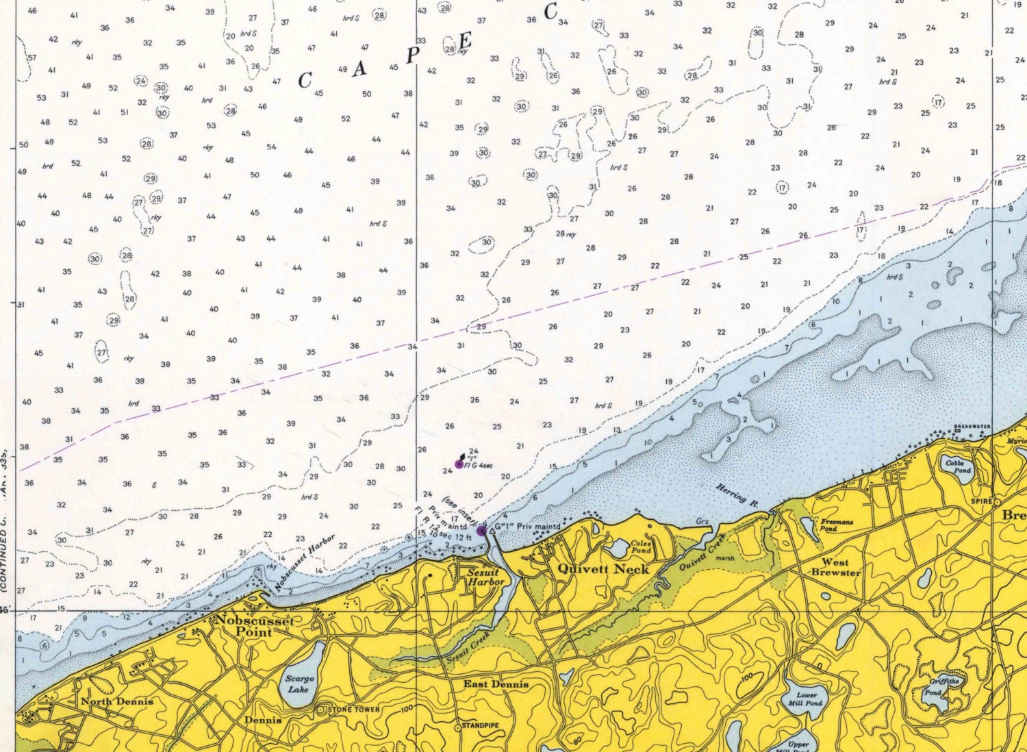 Wellfleet Harbor MA 1968 Nautical Map Reprint 20000 - Etsy