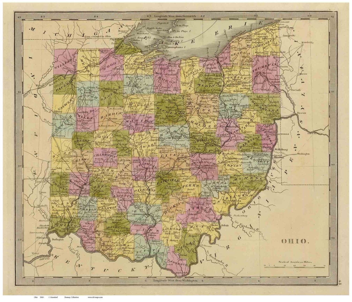 1830 Outline Map Of Ohio - Map