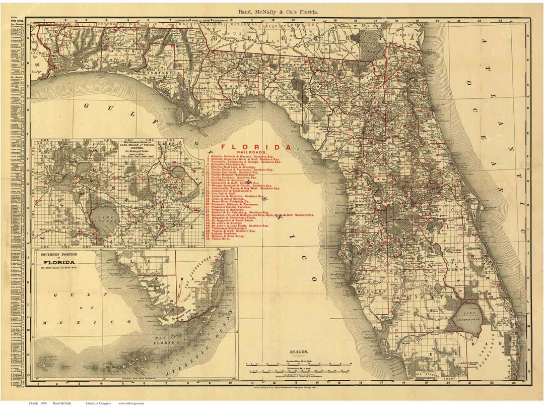 Florida 1900 State Map - by Rand Mcnally & Co. - Reprint - Etsy