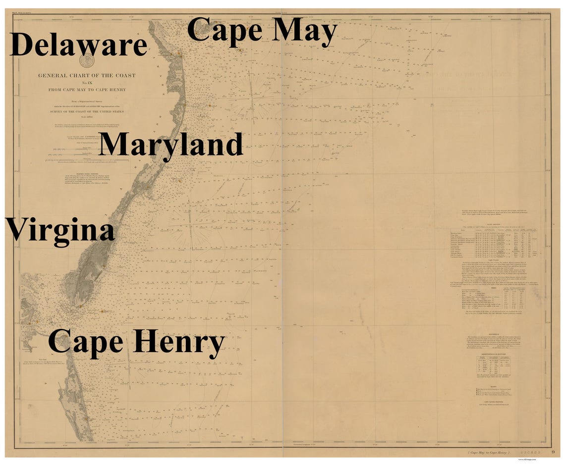 Cape May to Cape Henry 1893 Nautical Map New Jersey & - Etsy