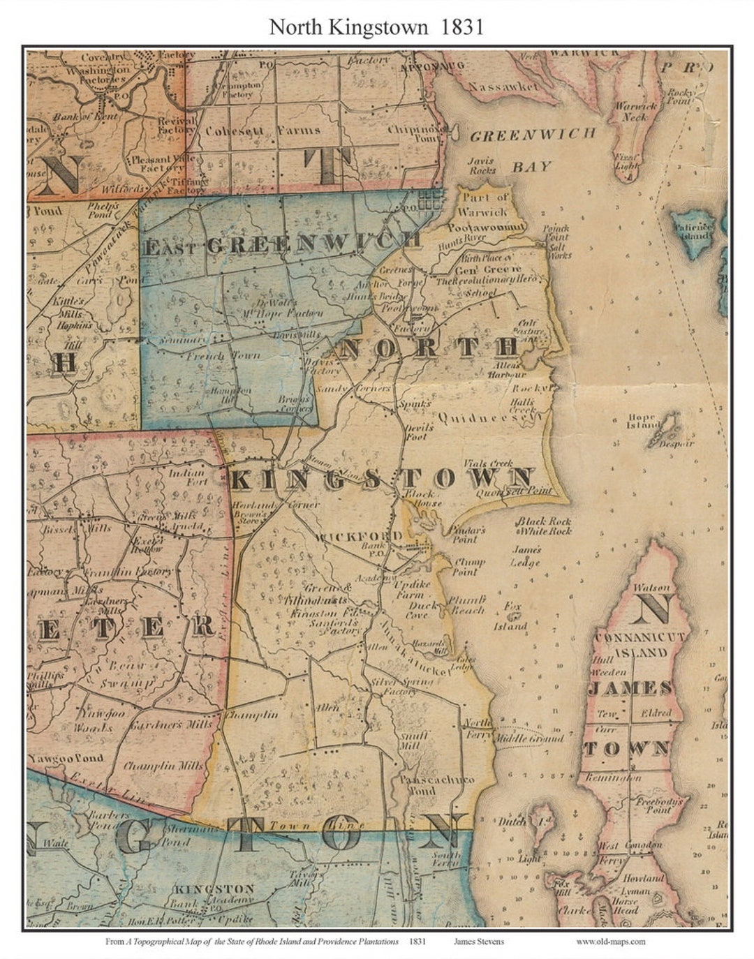 North Kingstown 1831 Old Town Map - Rhode Island Reprint State RI TM - Etsy
