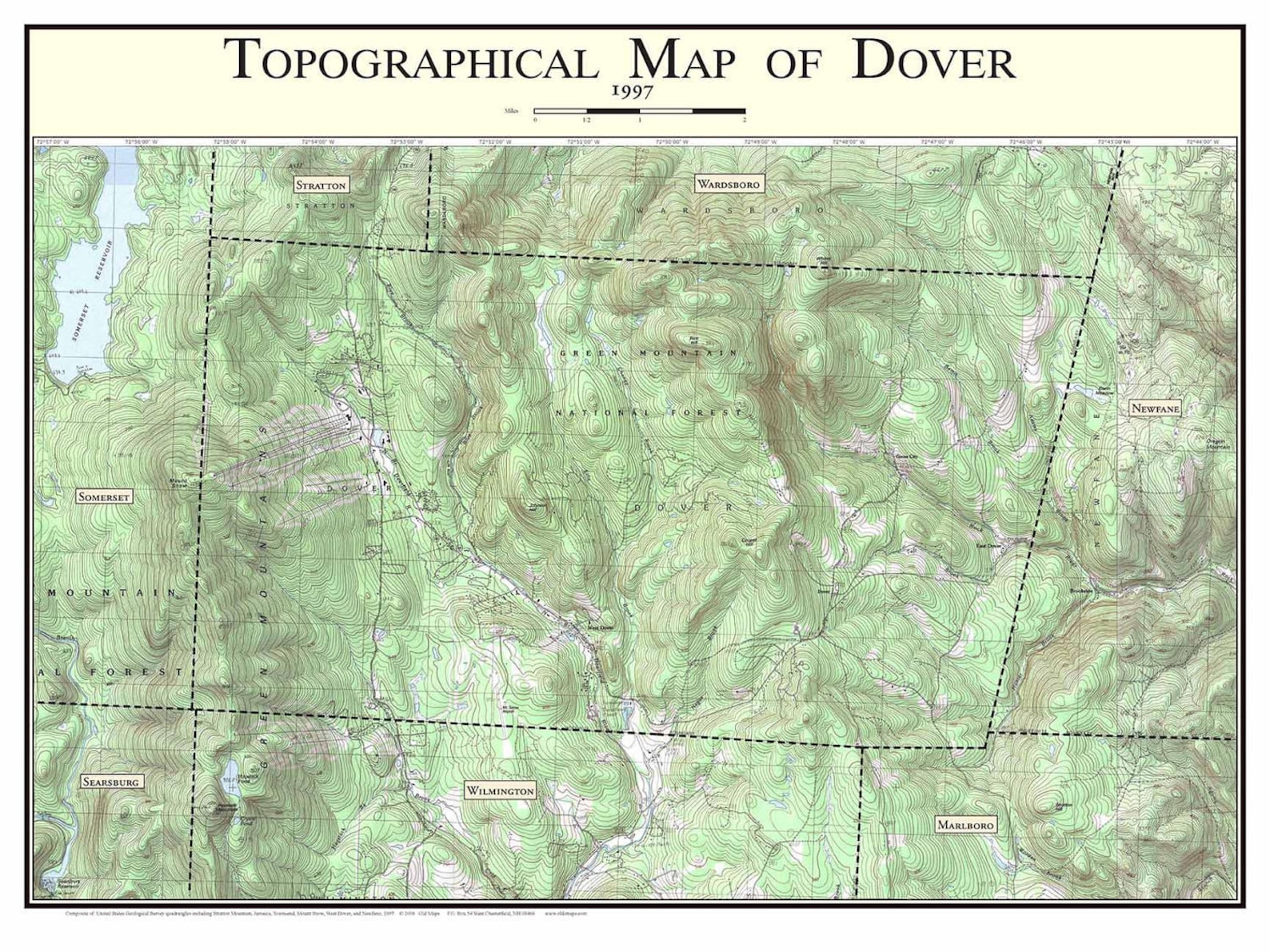 Dover Vermont 1997 Old Topographic Map USGS Topo Custom - Etsy