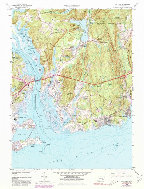 Old Lyme 1958 Old Topo Map Old Saybrook Rogers Lake Point | Etsy
