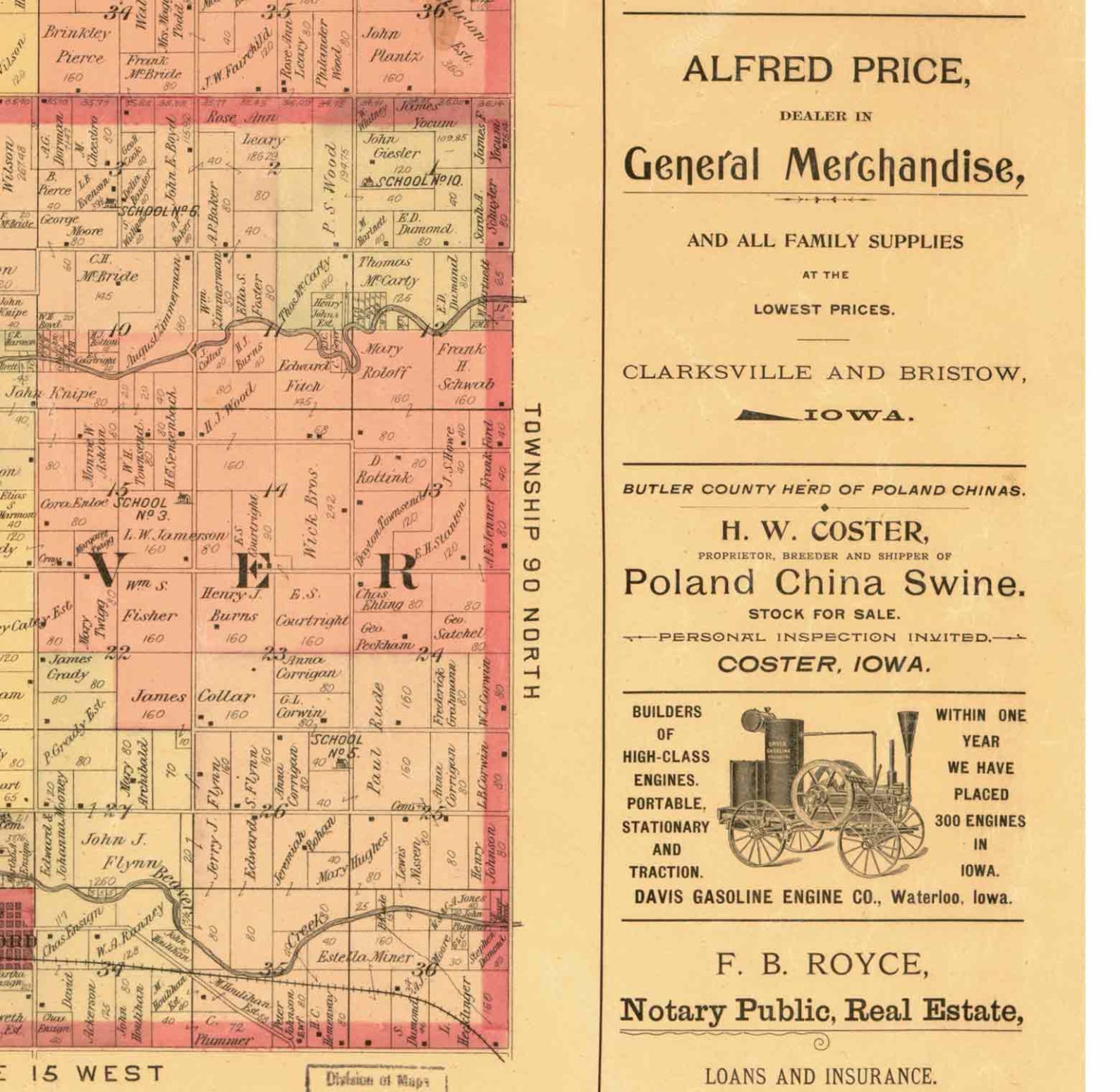 Butler County Iowa 1897 Old Wall Map With Landowner Names Farm | Etsy