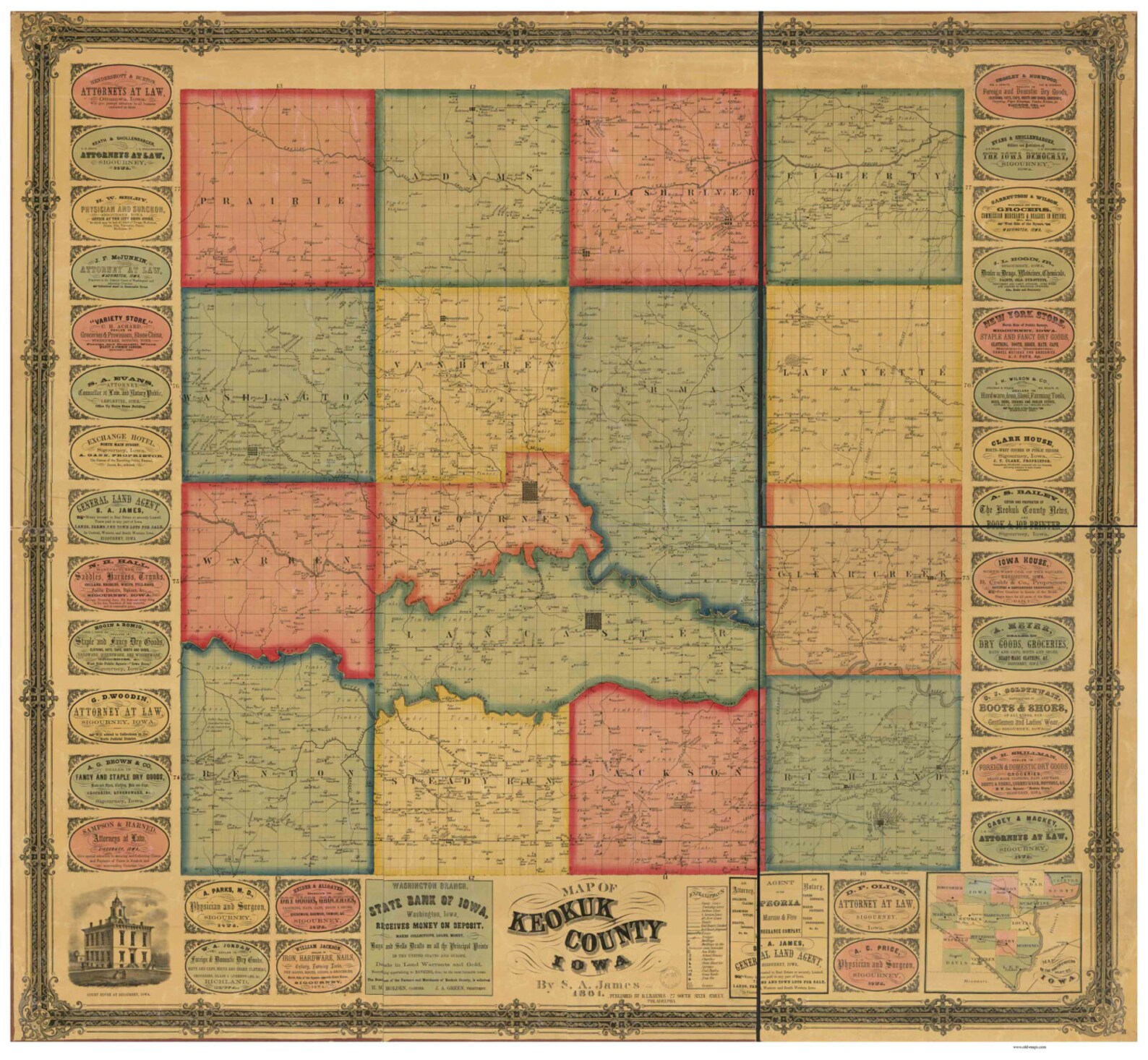 Keokuk County Iowa 1861 Old Wall Map With Landowner Names Farm | Etsy