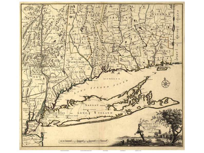 Connecticut and Long Island 1780 Map - by Covens & Mortier Reprint LIP ...