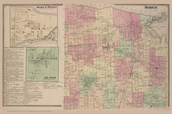 Sodus Village 1874 Old Town Map Reprint Wayne County New - Etsy