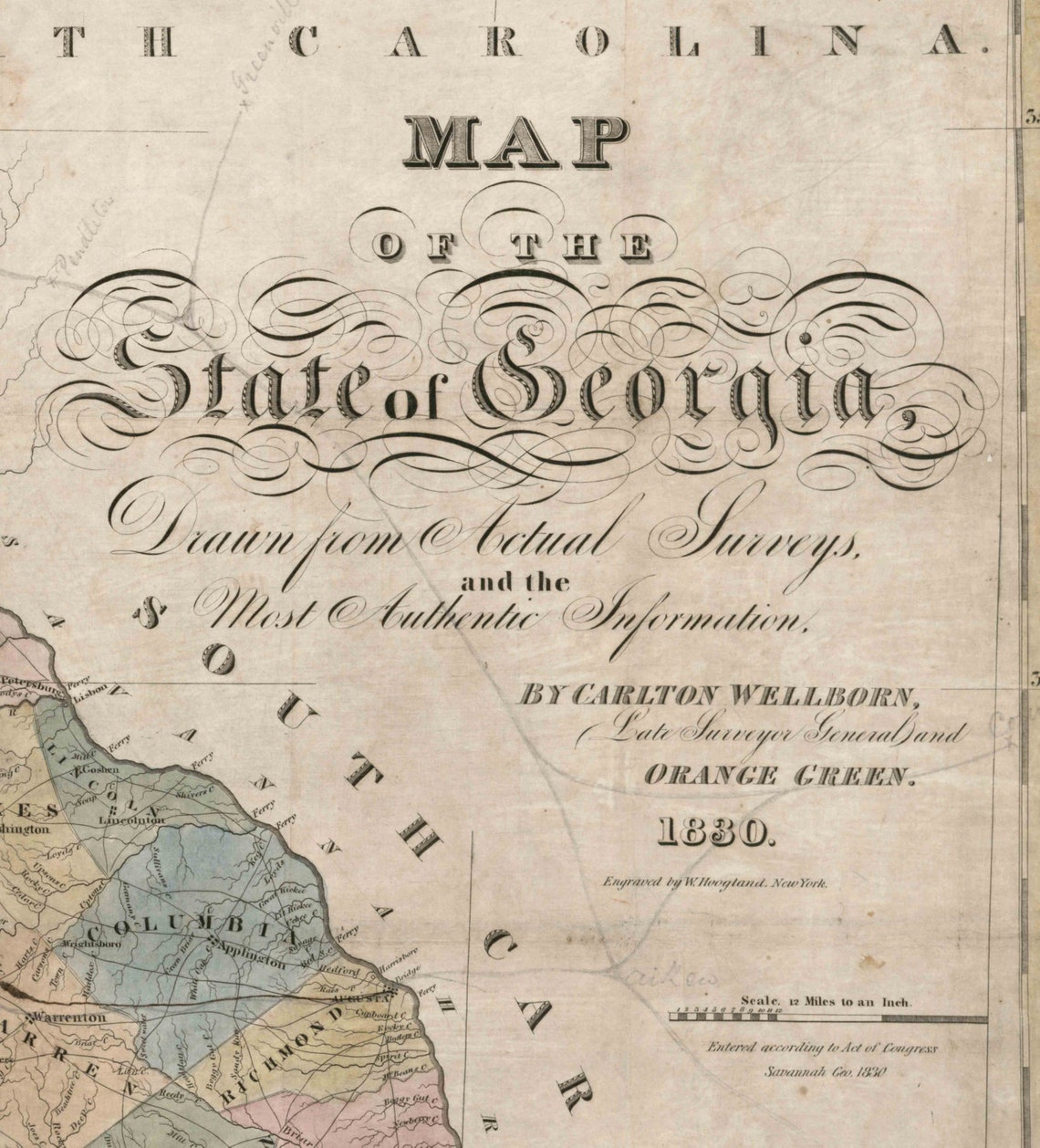 Georgia 1830 Old Map - Wellborn - State- Reprint - Etsy