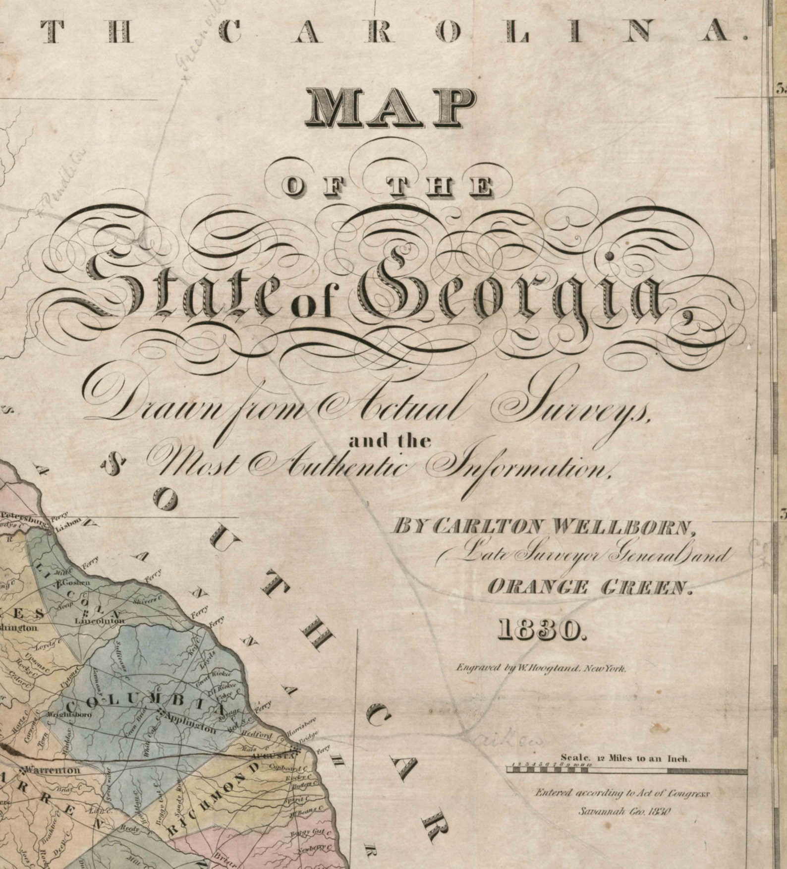 Georgia 1830 Old Map Wellborn State Reprint | Etsy