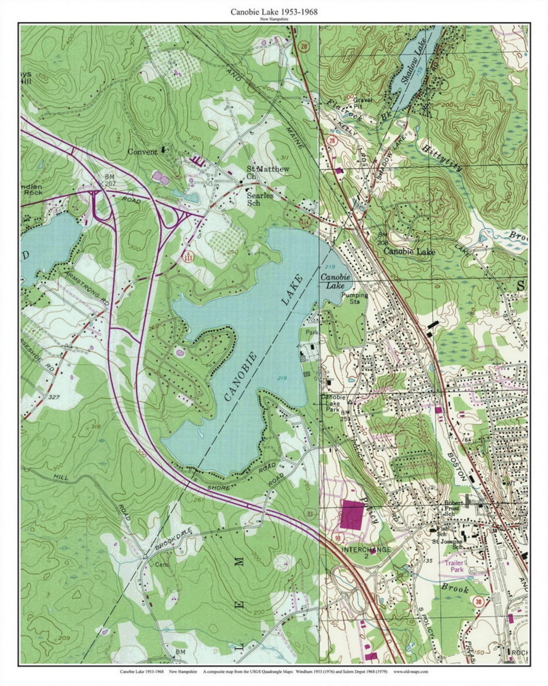 Canobie Lake 1953 -1968 Old Topographic Map USGS Custom Composite ...