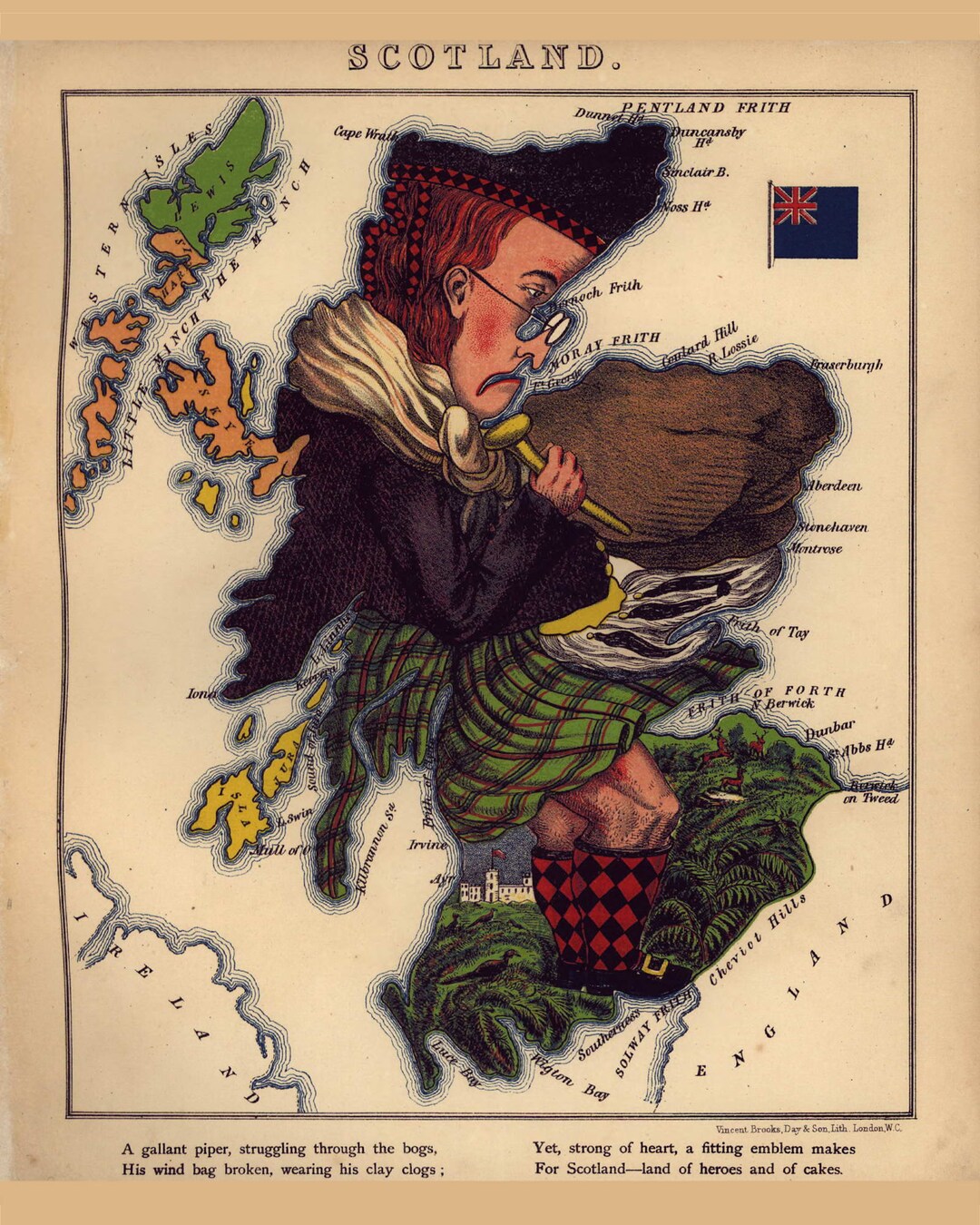 Whimsical Map of Scotland in the Shape of a Person Geographical Fun ...
