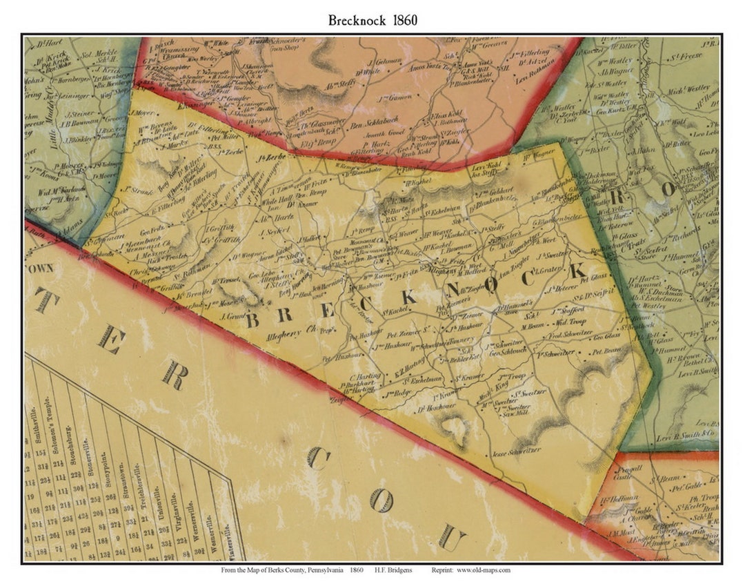 Brecknock 1860 Old Town Map With Homeowner Names - Pennsylvania ...