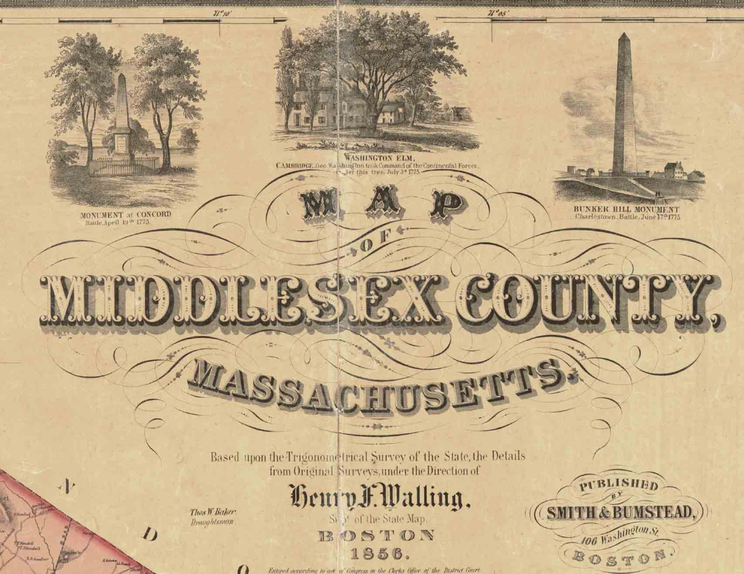 Middlesex County Massachusetts 1856 Old Wall Map Reprint | Etsy