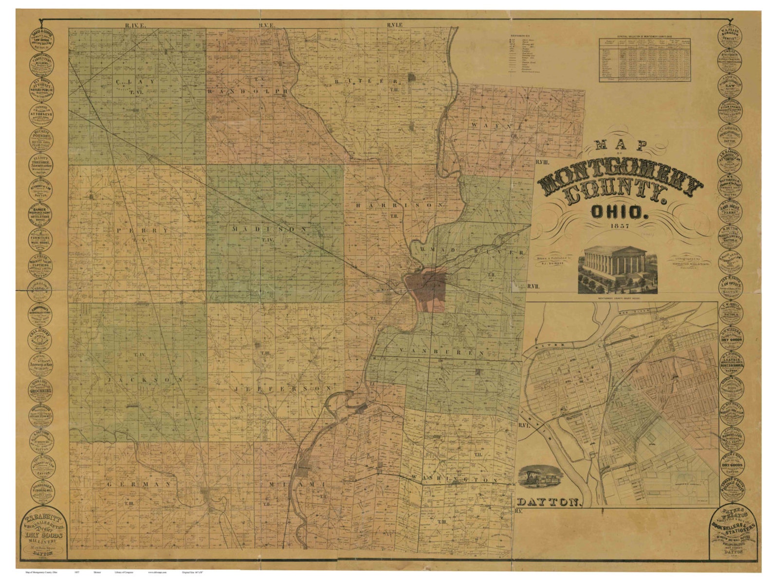 Montgomery County Ohio 1857 Old Wall Map Reprint With | Etsy