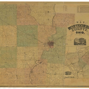 Montgomery County Ohio 1857 - Old Wall Map Reprint With Homeowner Names ...