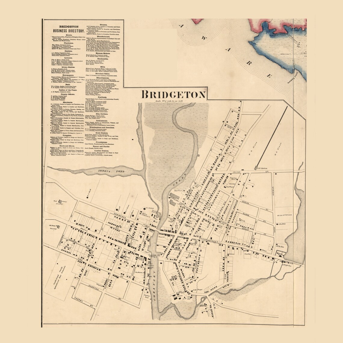 Bridgeton Village 1862 Old Town Map With Homeowner Names - Etsy