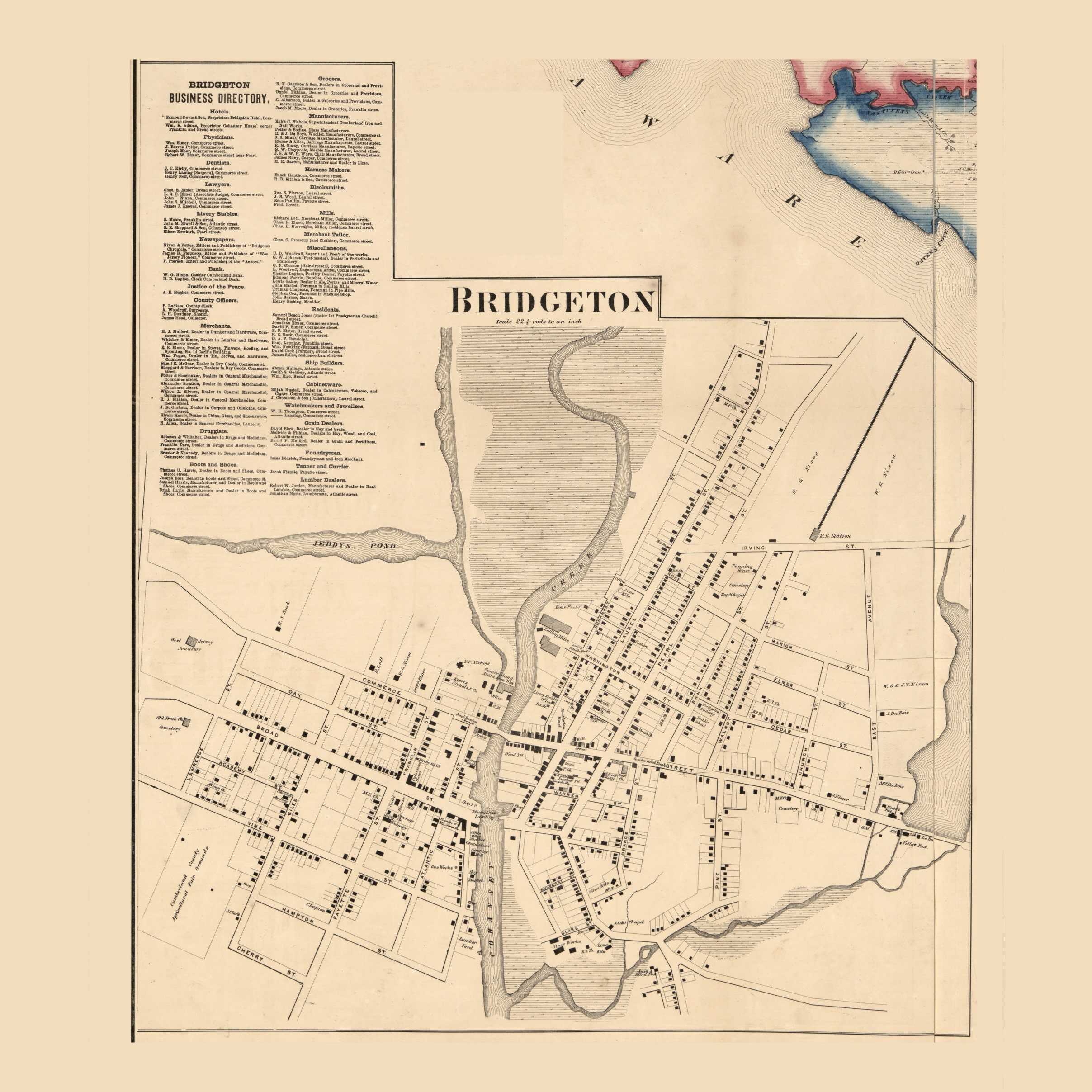 Bridgeton Village 1862 Old Town Map With Homeowner Names - Etsy