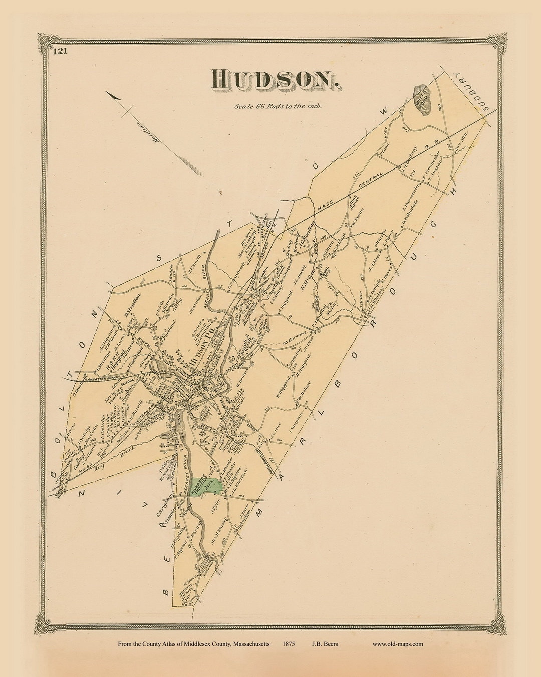 Hudson - 1875 - Old Town Map Reprint - Middlesex County, Massachusetts ...