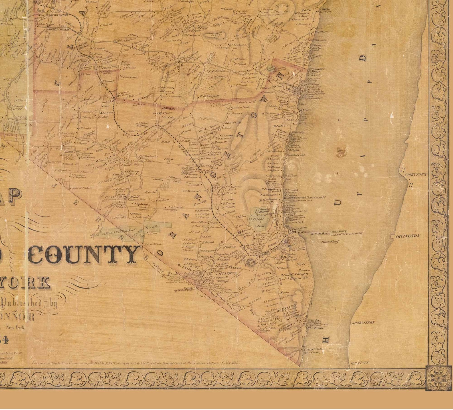 Rockland County New York 1854 - Old Wall Map Reprint With Homeowner ...