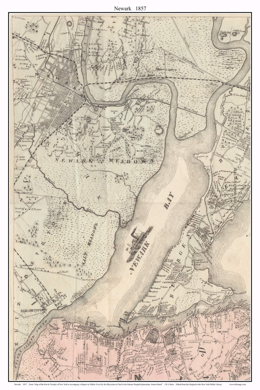 Newark 1857 Old Town Map With Homeowner Names New Jersey - Reprint ...