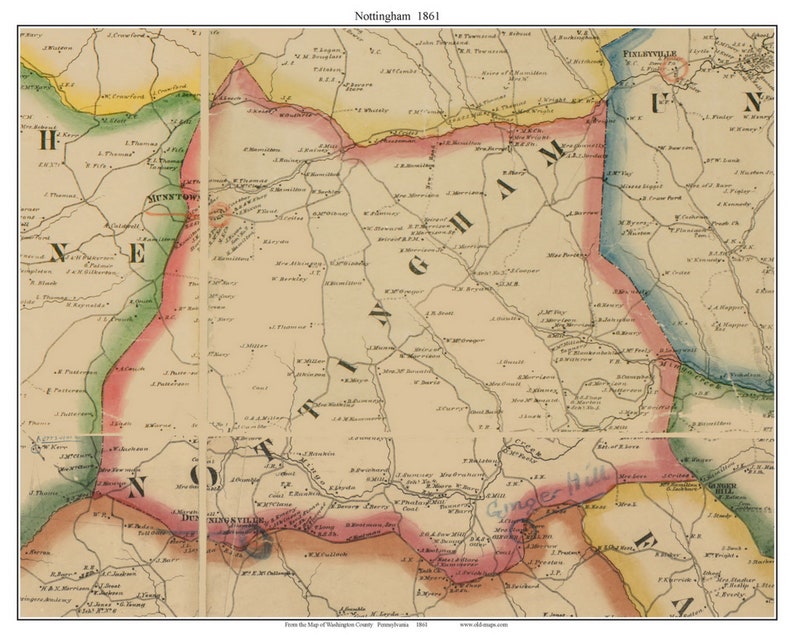 Nottingham 1861 Old Map Homeowner Names Dunningsville Munntown ...
