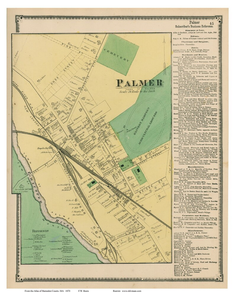 Palmer downtown 1870 Old Town Map Reprint Hampden - Etsy