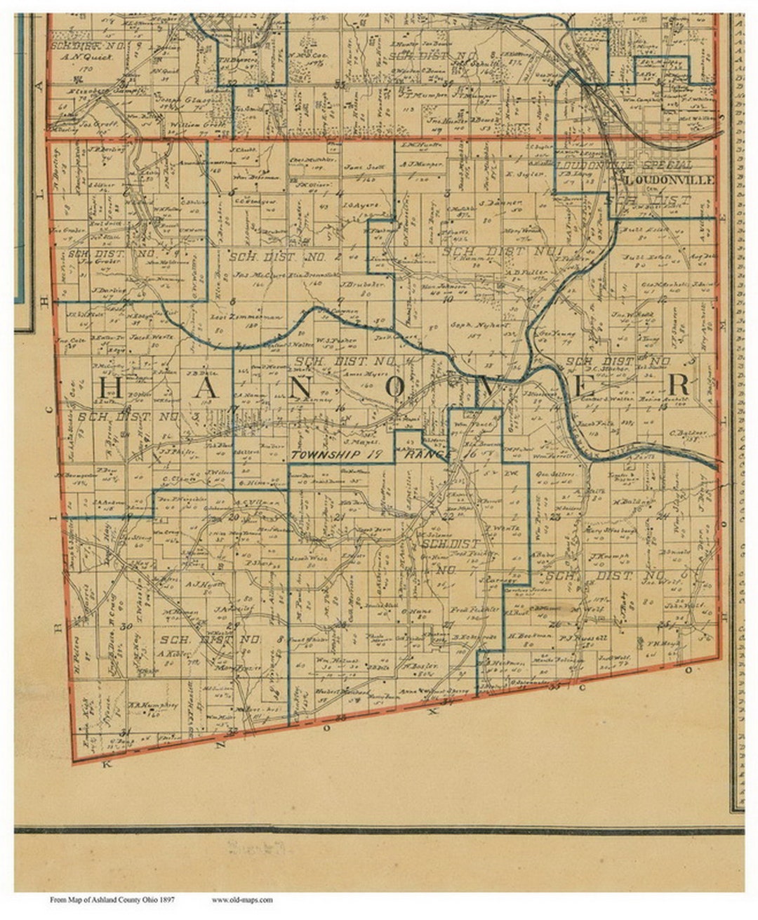 Hanover 1897 Old Town Map With Homeowner Names - Ohio - Reprint ...