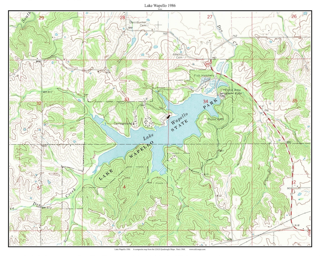 Lake Wapello 1968 - Old Map Topo Custom Composite USGS Reprint Iowa - Etsy
