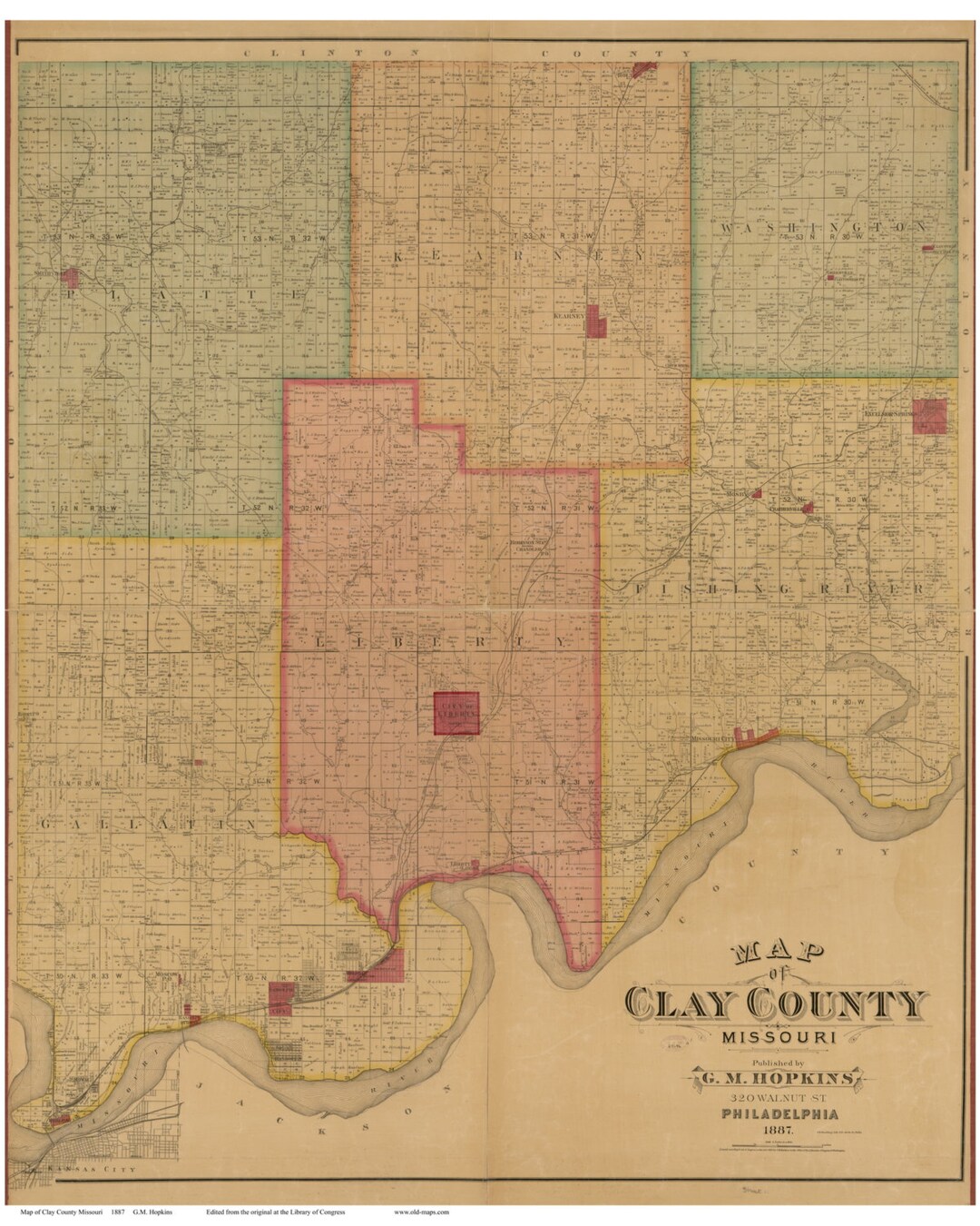 Clay County Missouri 1887 - Old Wall Map With Landowner & Homeowner ...