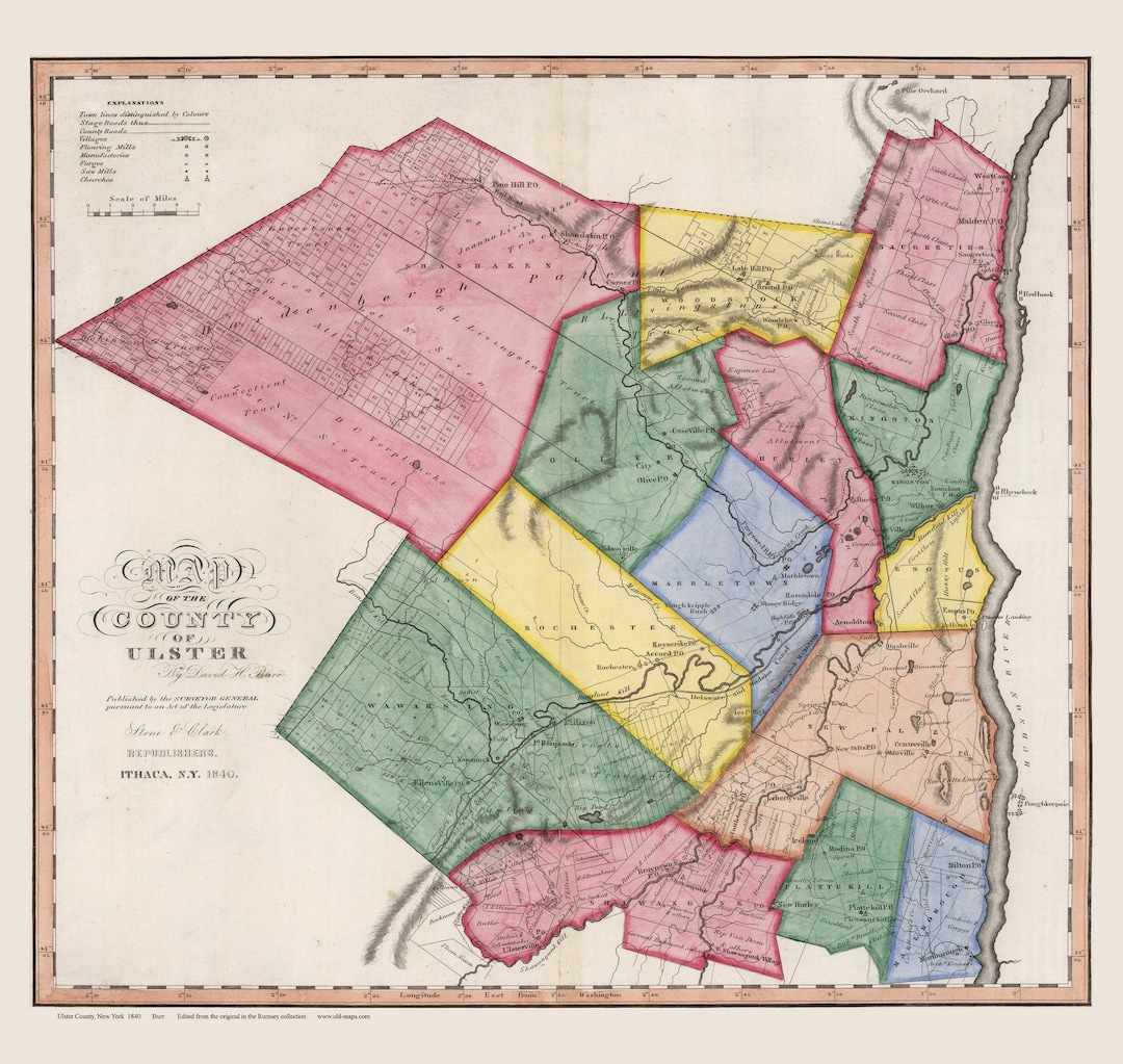 Ulster County 1840 Lot Lines for Hardenburgh, Wawarsing, Shawagunk, New ...