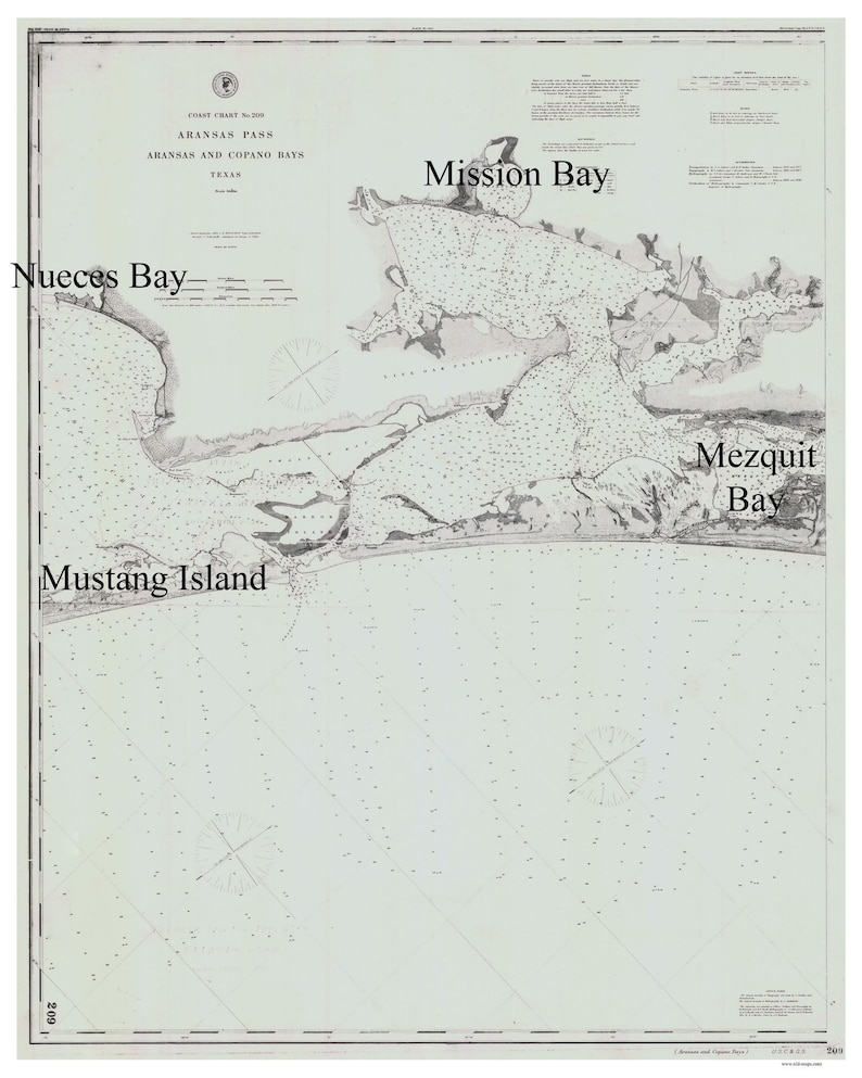 Aransas Pass Aransas and Copano Bays 1884 Nautical Old Map | Etsy