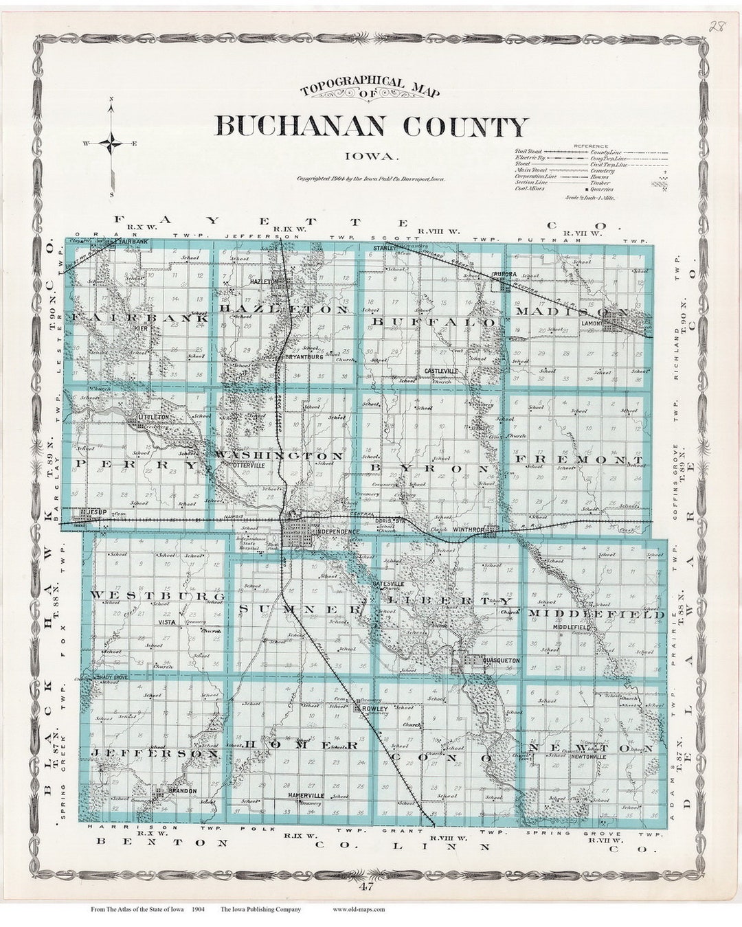 Buchanan County 1904 - Old Town Map Reprint - Iowa State Atlas ...