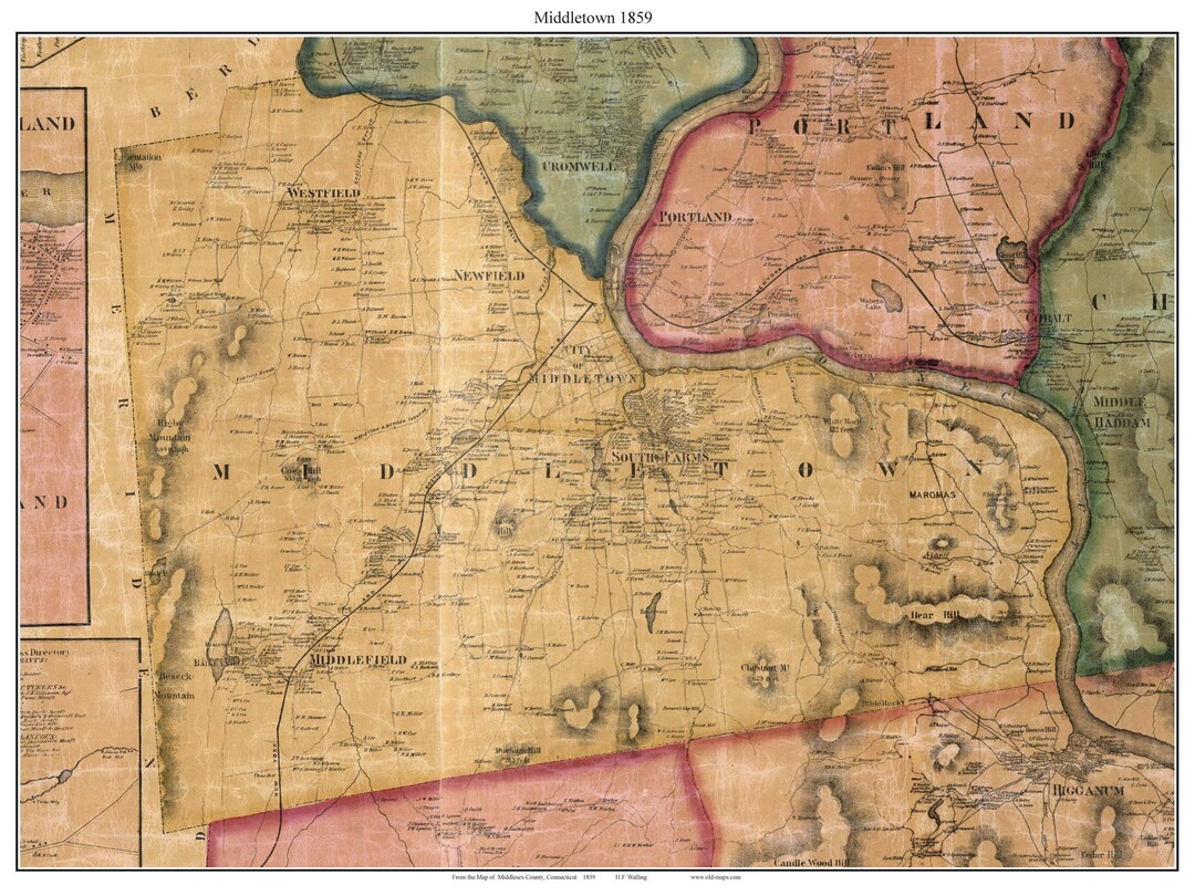 Middletown 1859 Old Town Map With Homeowner Names Connecticut - Reprint ...