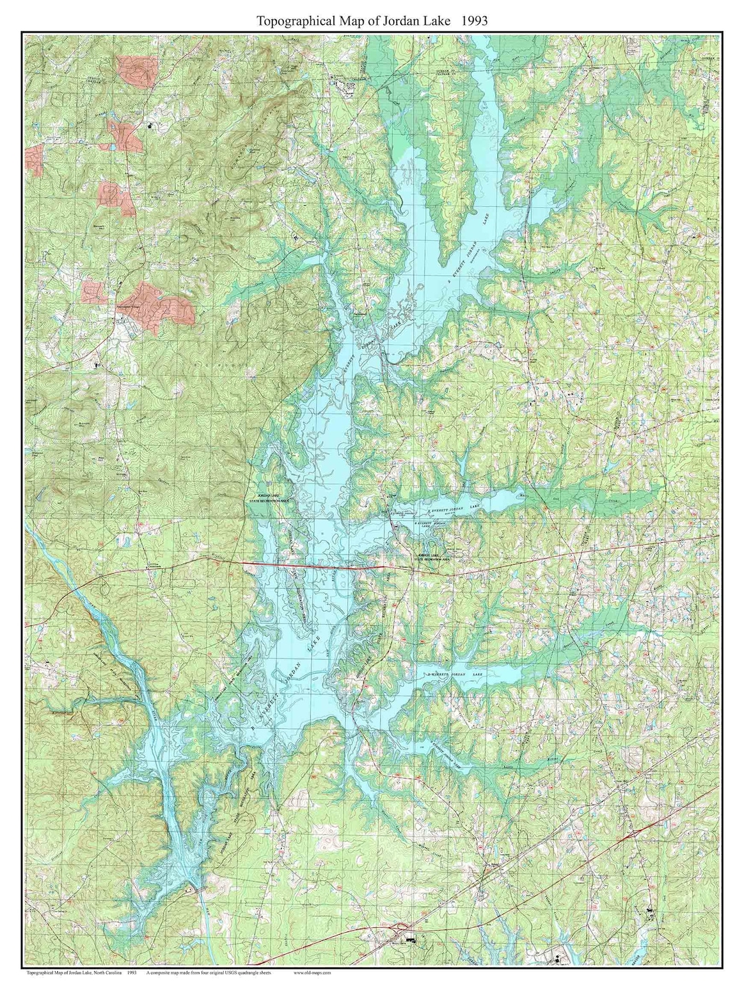 Jordan Lake 1993 Old Map Topo Custom Composite USGS Reprint 7x7 North ...