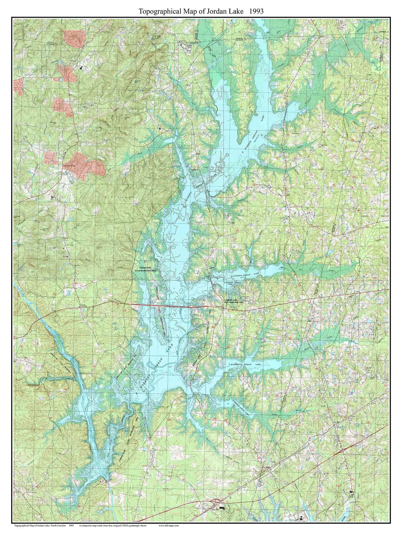 Jordan Lake 1993 Old Map Topo Custom Composite USGS Reprint 7x7 North ...
