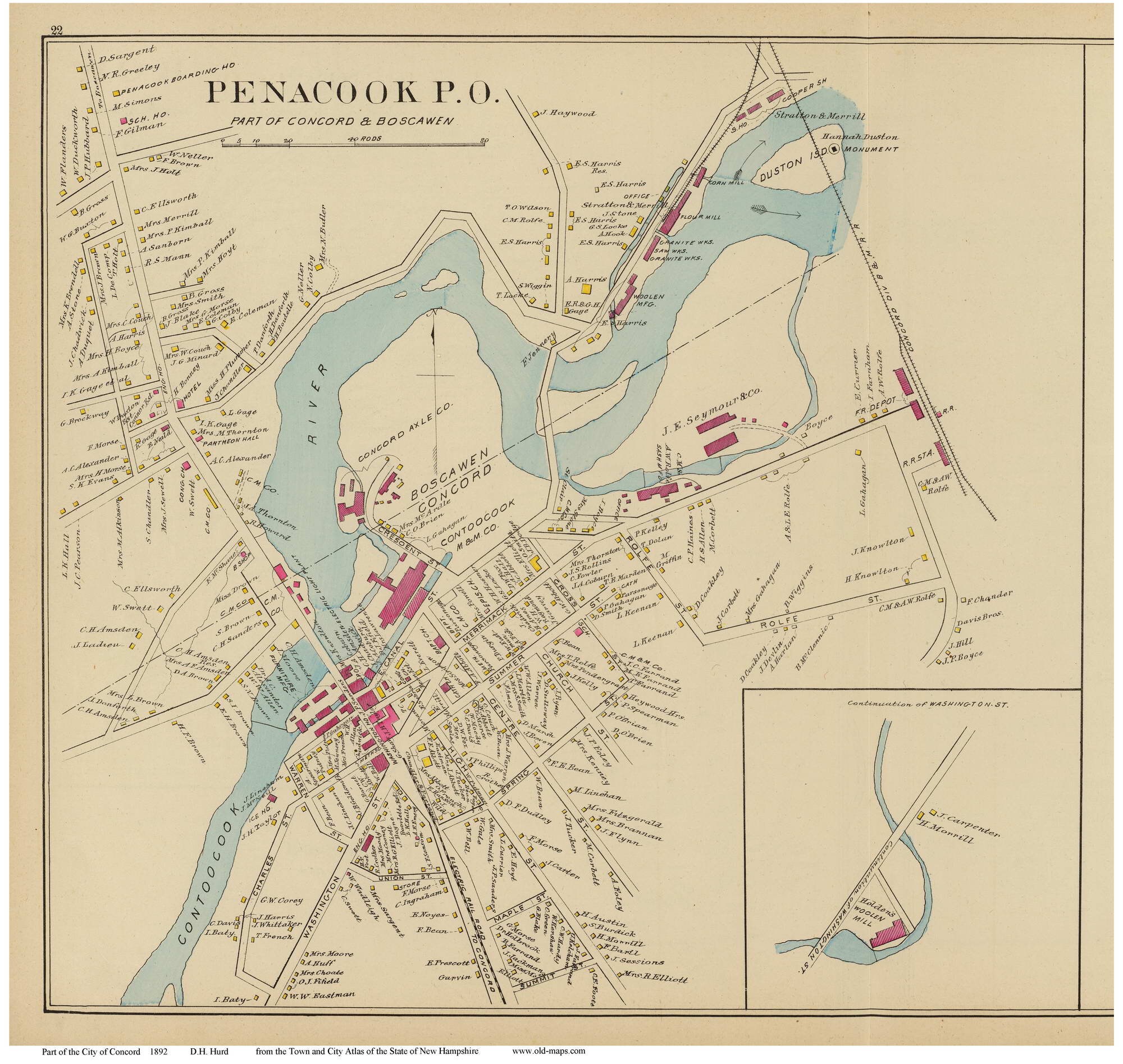 Penacook 1892 Map - Part of Concord - Homeowner Names Custom Reprint ...
