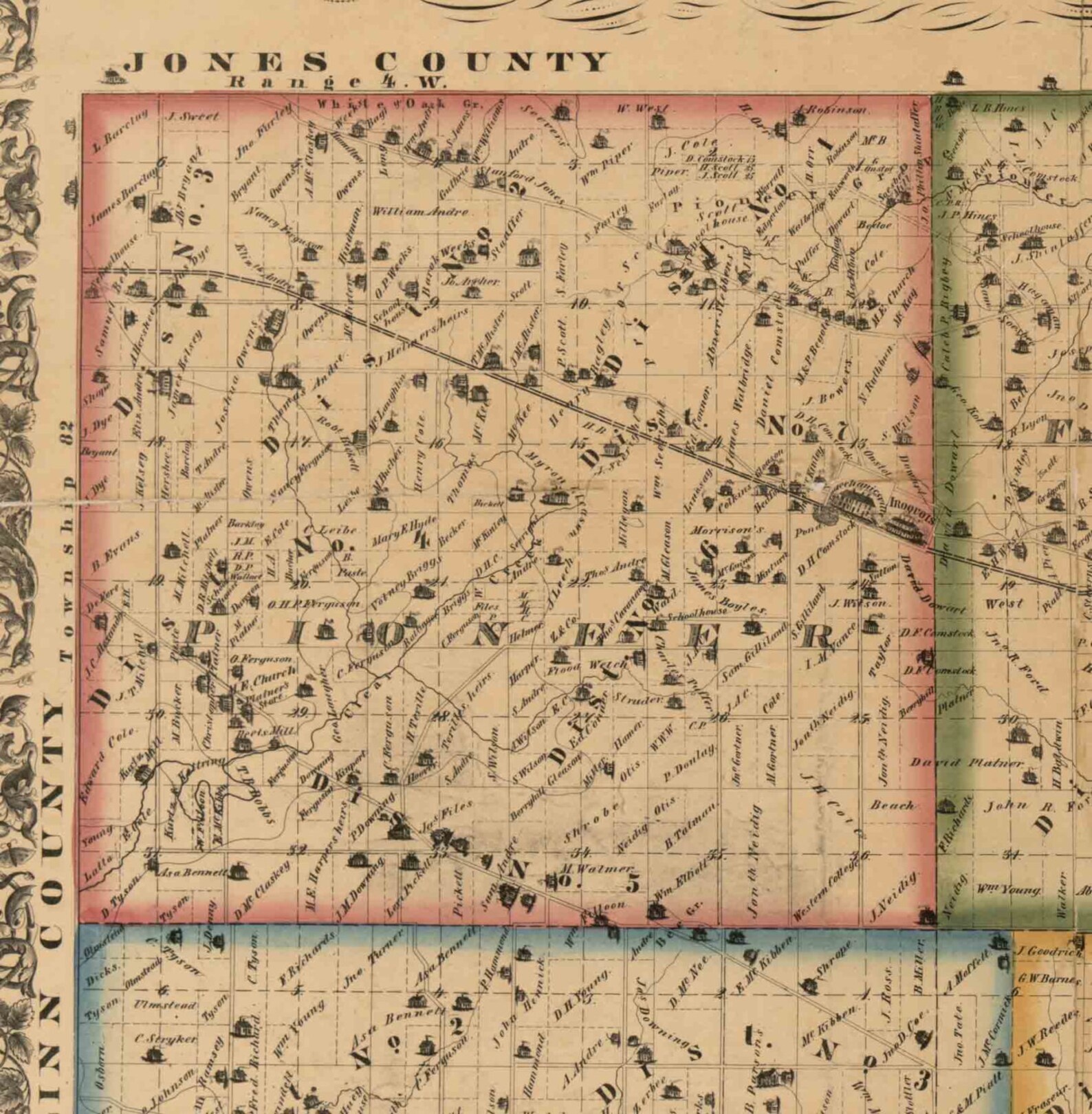 Cedar County Iowa 1863 Old Wall Map With Landowner Names Farm - Etsy
