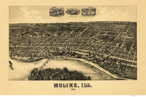 Moline Illinois 1889 Birds Eye View Reprint - Etsy
