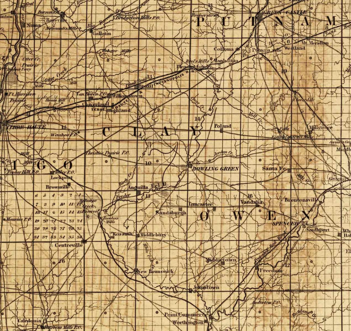 Indiana 1852 Old State Map Sectional & Fractional Sections - Etsy