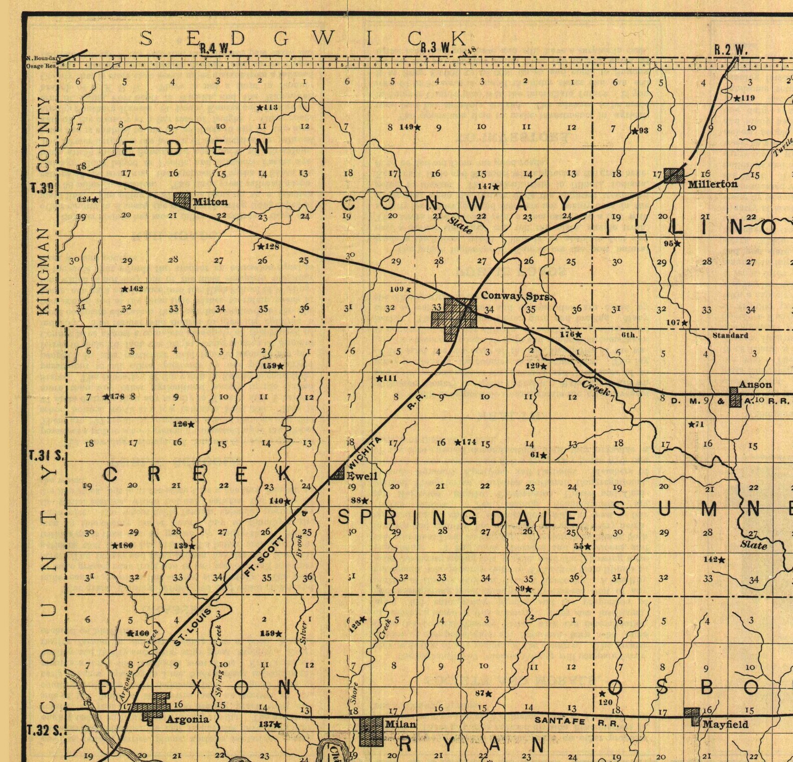 Summer County Kansas 1892 Old Wall Map Reprint Landowner | Etsy