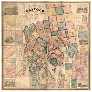 Hancock County Maine 1860 - Old Wall Map Reprint With Homeowner Names ...