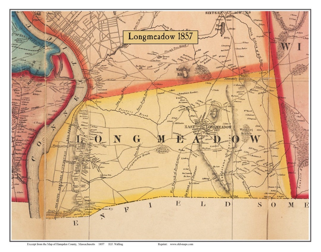 Longmeadow 1857 Old Town Map With Homeowner Names Massachusetts ...