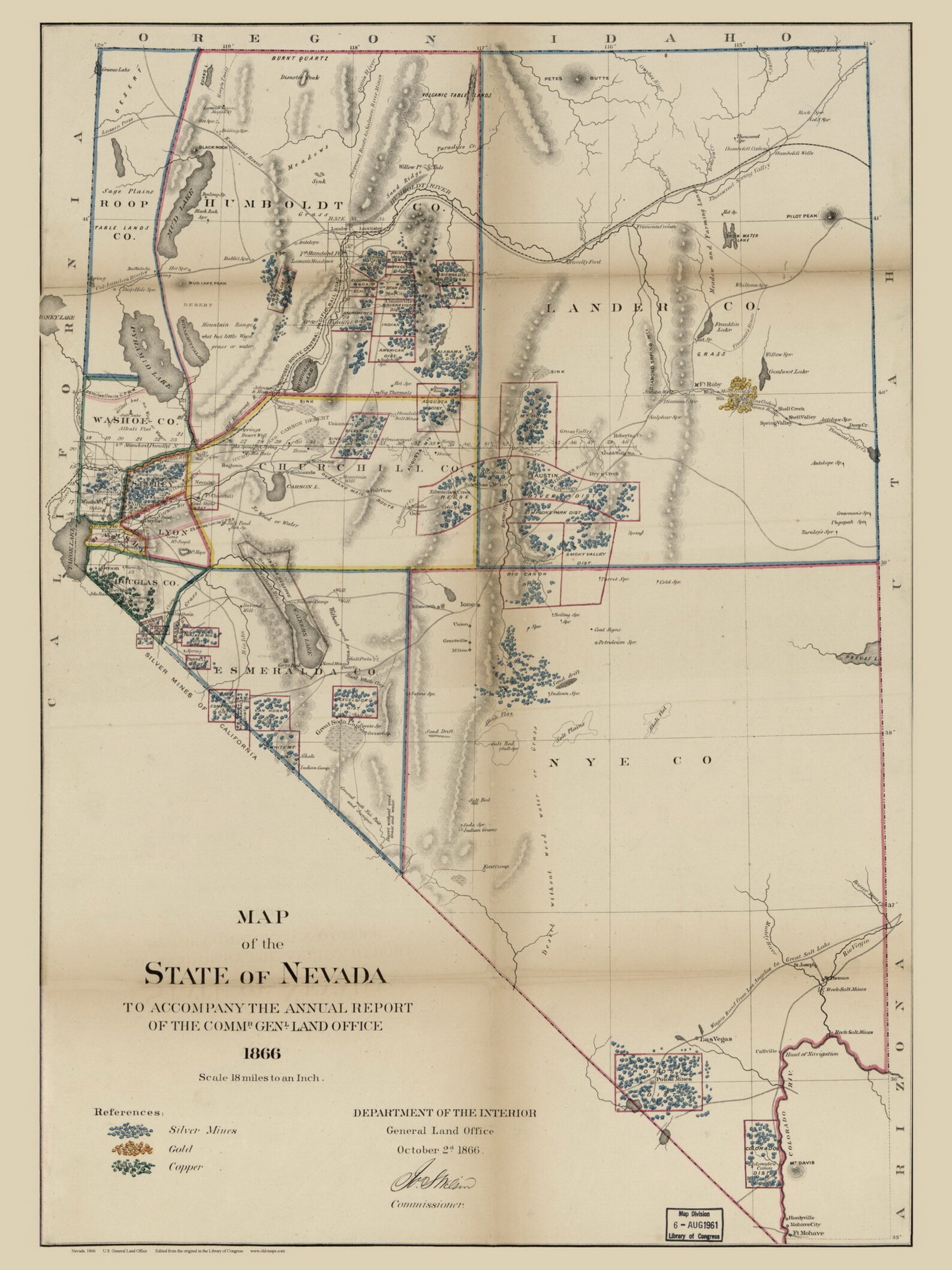 Nevada 1866 Gold Silver Copper Mines General Land Office - Old State ...