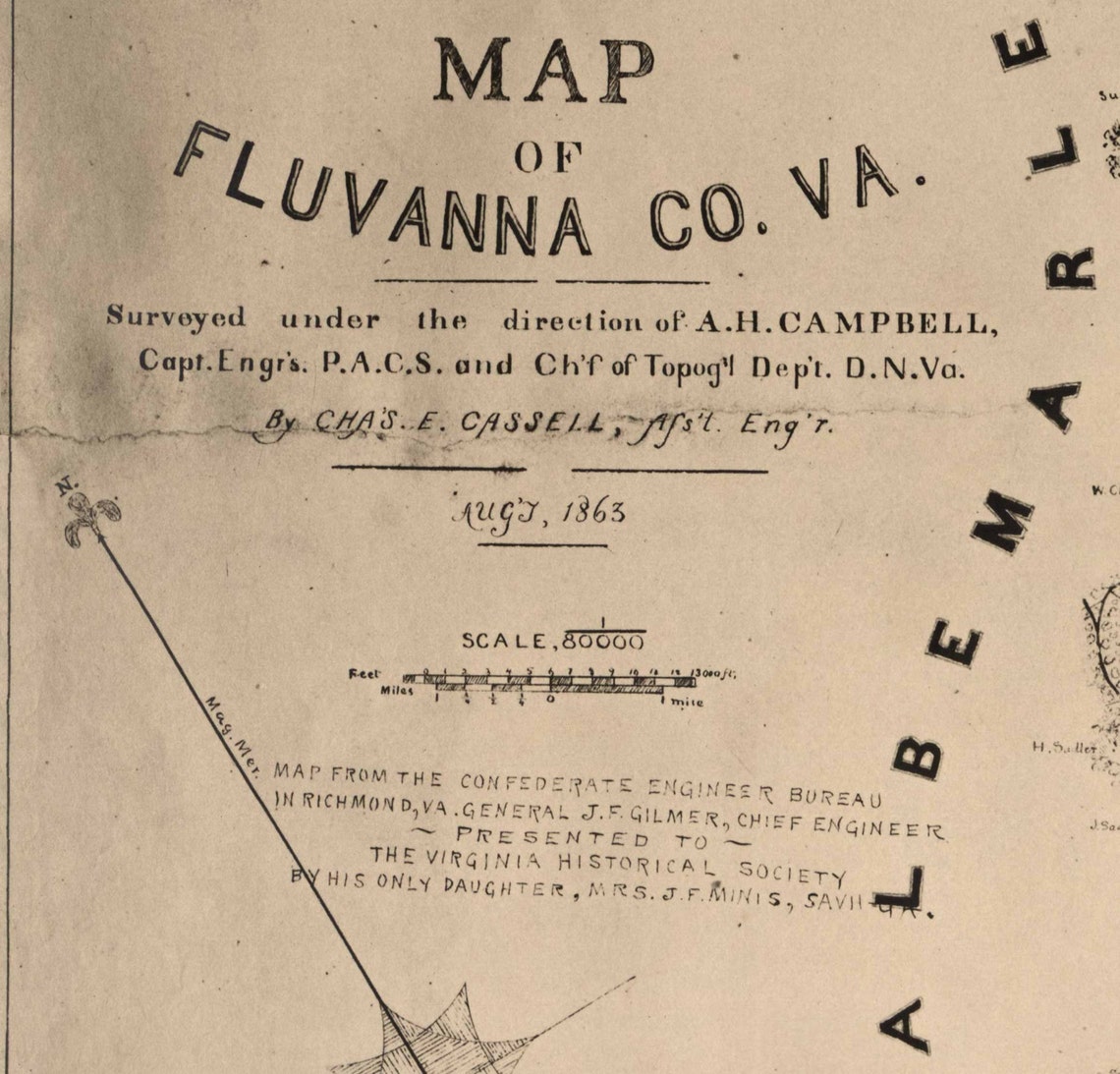 Fluvanna County Virginia 1863 Old Wall Map With Homeowner | Etsy