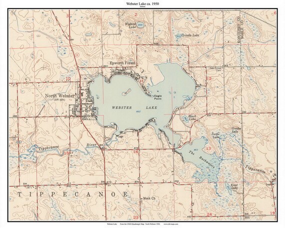 Webster Lake 1950 Old Topographic Map USGS the Backwaters - Etsy