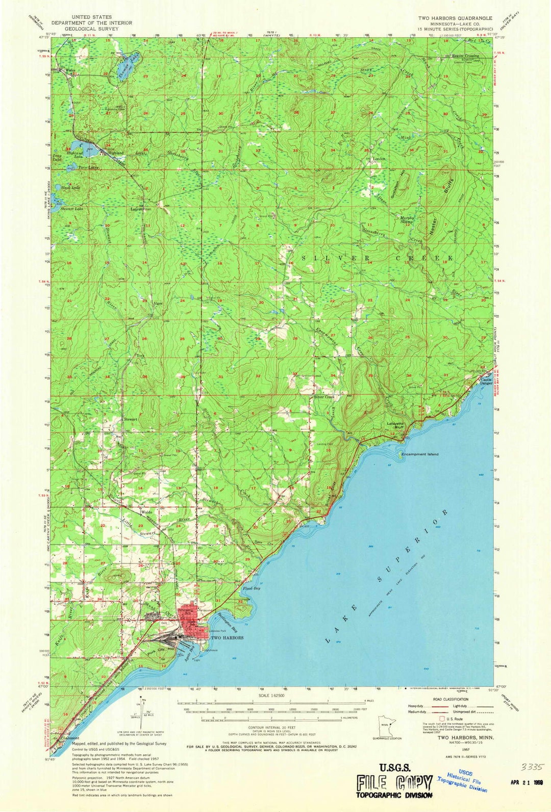 Two Harbors 1957 1968 Old Topo Map Quad Reprint USGS Topographic 15x15 ...