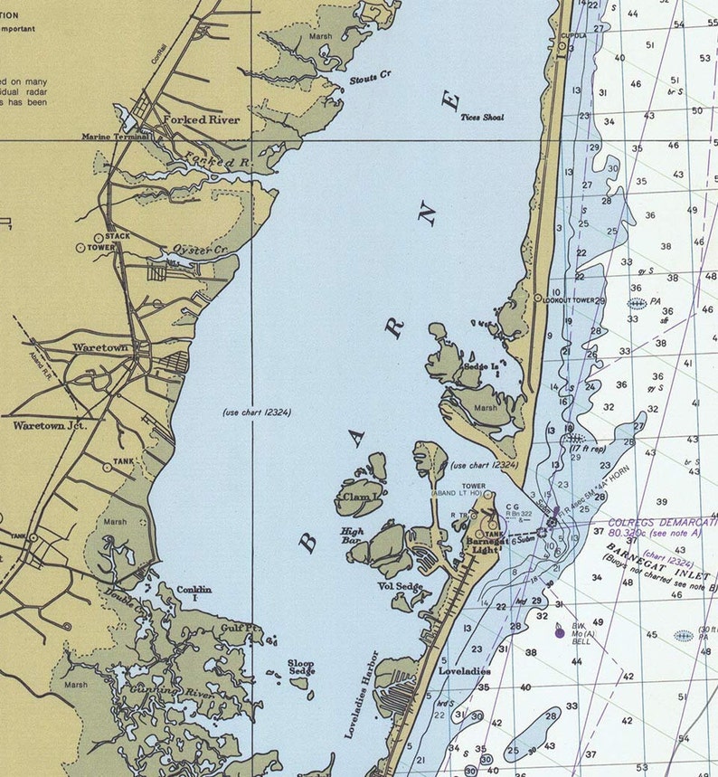 Sea Girt Light to Little Egg Inlet - 1983 Nautical Map Reprint - New ...