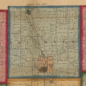 Lenawee County Michigan 1857 - Wall Map Reprint With Homeowner Names ...
